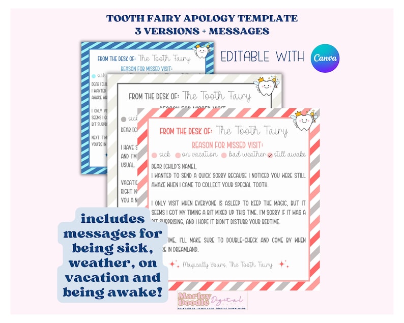 Editable Tooth Fairy Apology Letter for Girls and Boys, Tooth Fairy No ...