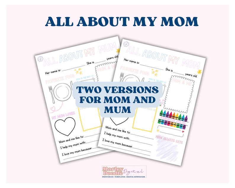 All About My Mom Printable Mother's Day Gift Includes Mom Questionnaire ...