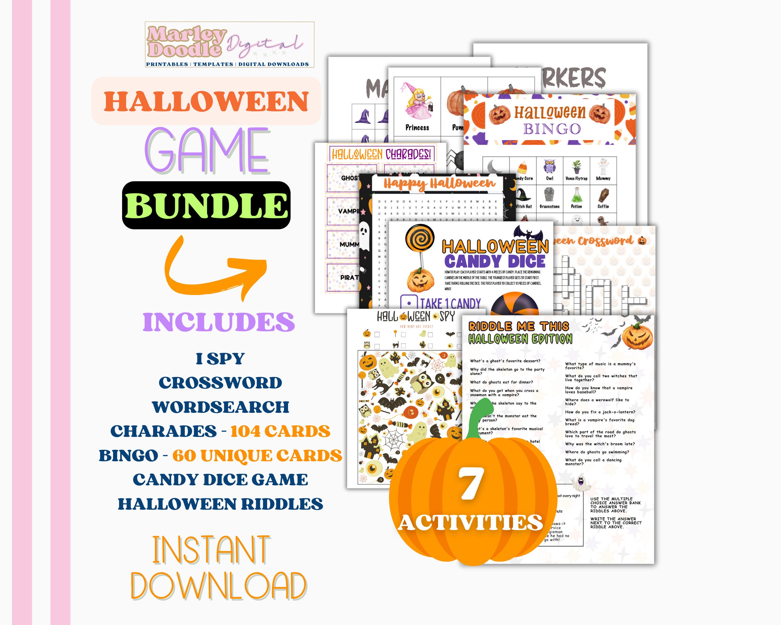 Halloween Printable Game Bundle, 7 Halloween Activities for Kids and ...