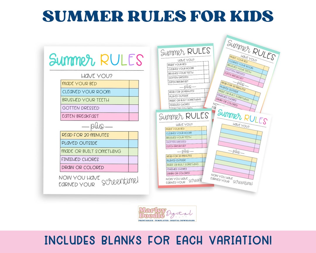 Editable Summer Rules for Limiting Screen Time - Etsy