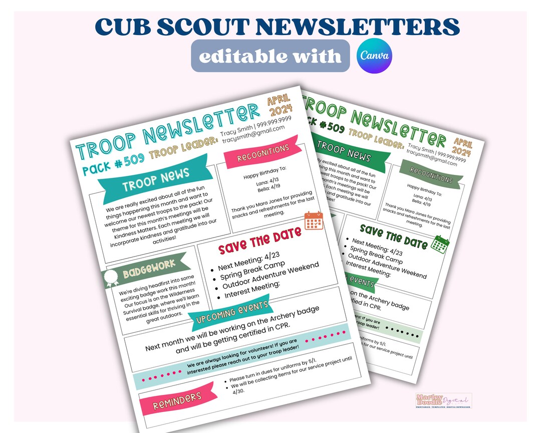Personalized Cub Scout Newsletter Template: Editable Troop Leader ...