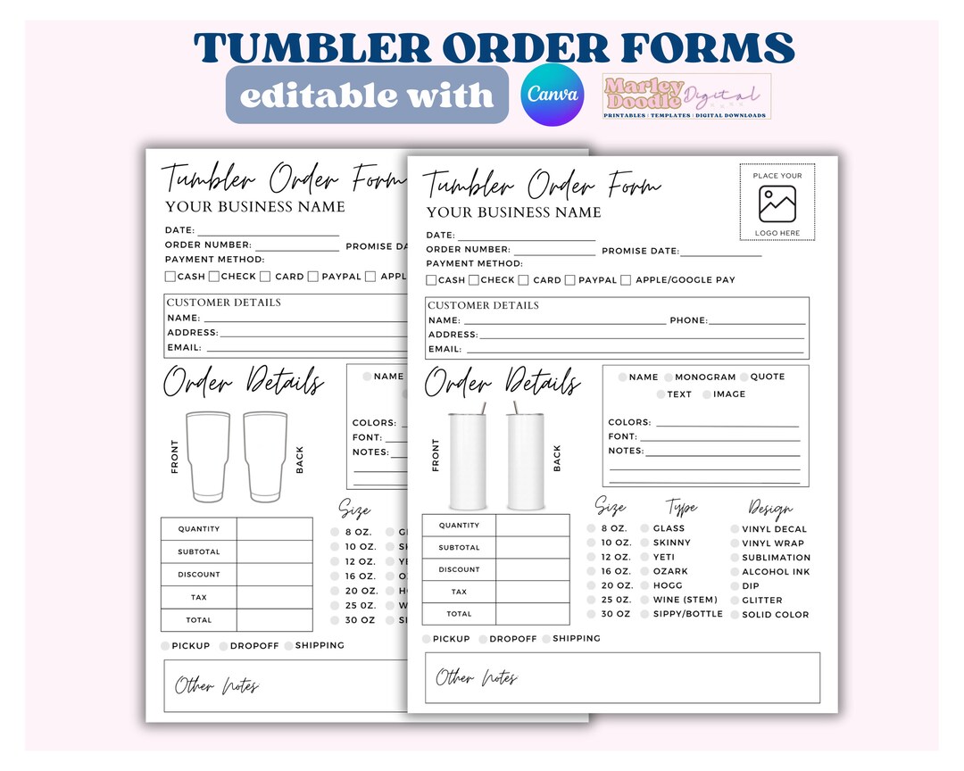Editable Tumbler Order Form Template: Canva Craft Form (digital ...