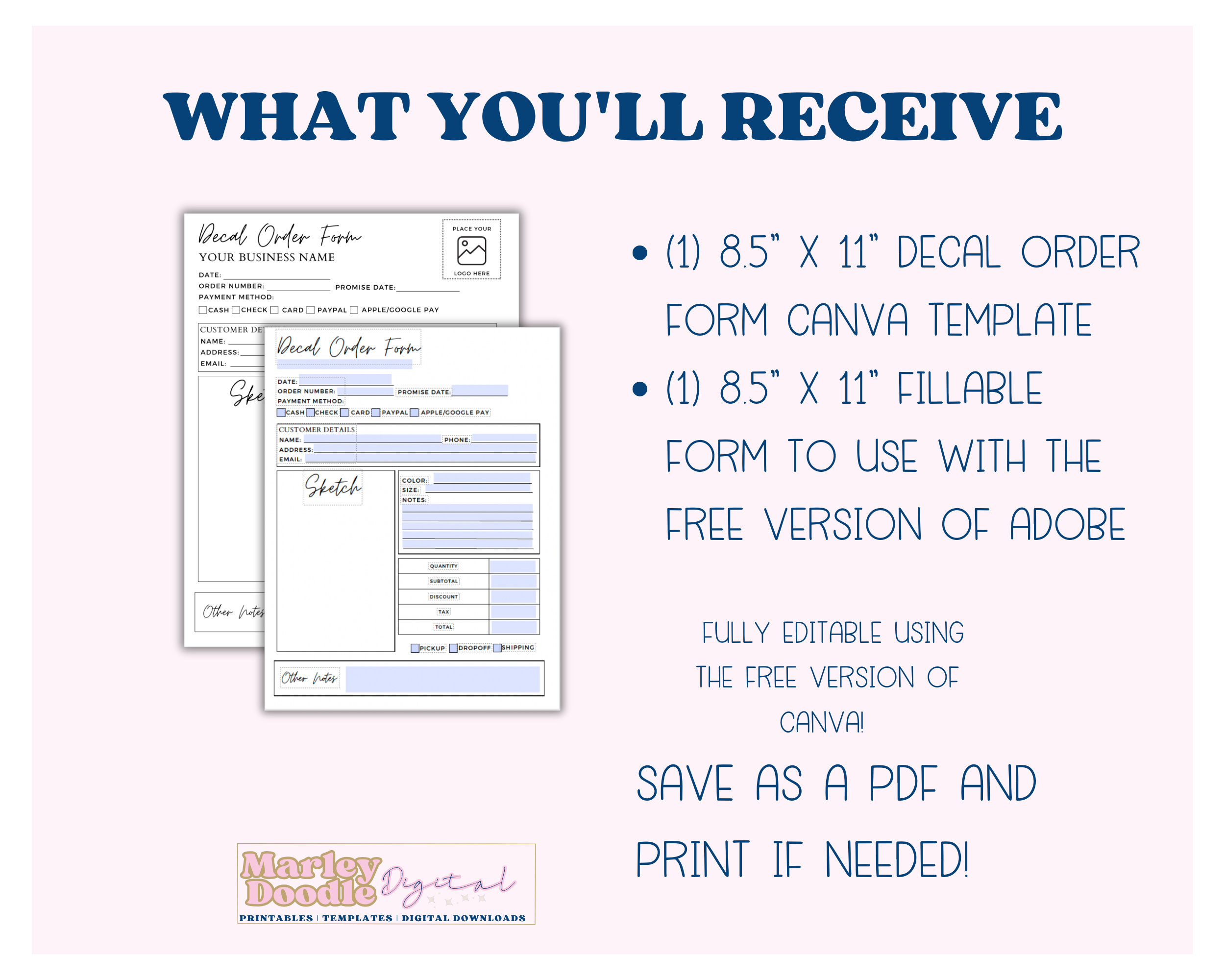 Editable Decal Order Form Template: Printable Fillable Form (8.5”x11 ...