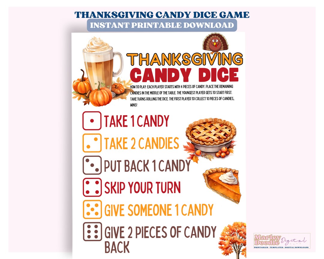 Thanksgiving Candy Dice Game Printable - Etsy