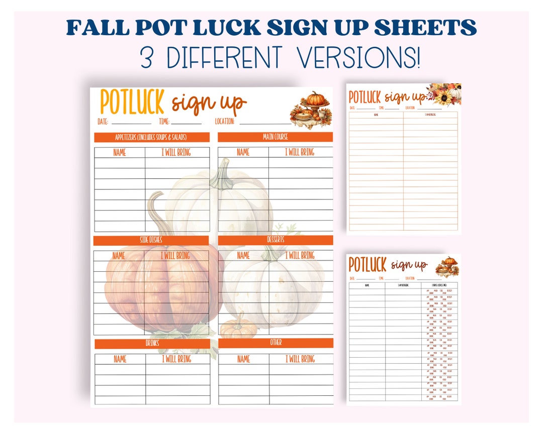 Thanksgiving Potluck Sign up Sheet, Fall Potluck, Printable Food Sign ...