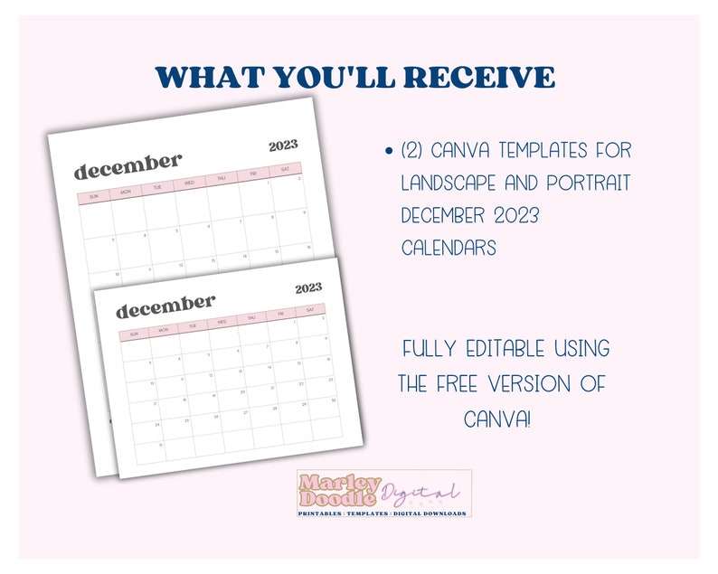 Editable December 2023 Calendar Template, Canva Calendar Template ...