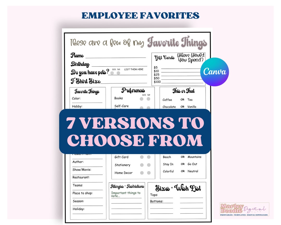 Editable Employee Favorites Survey: Team Building Questionnaire (canva ...