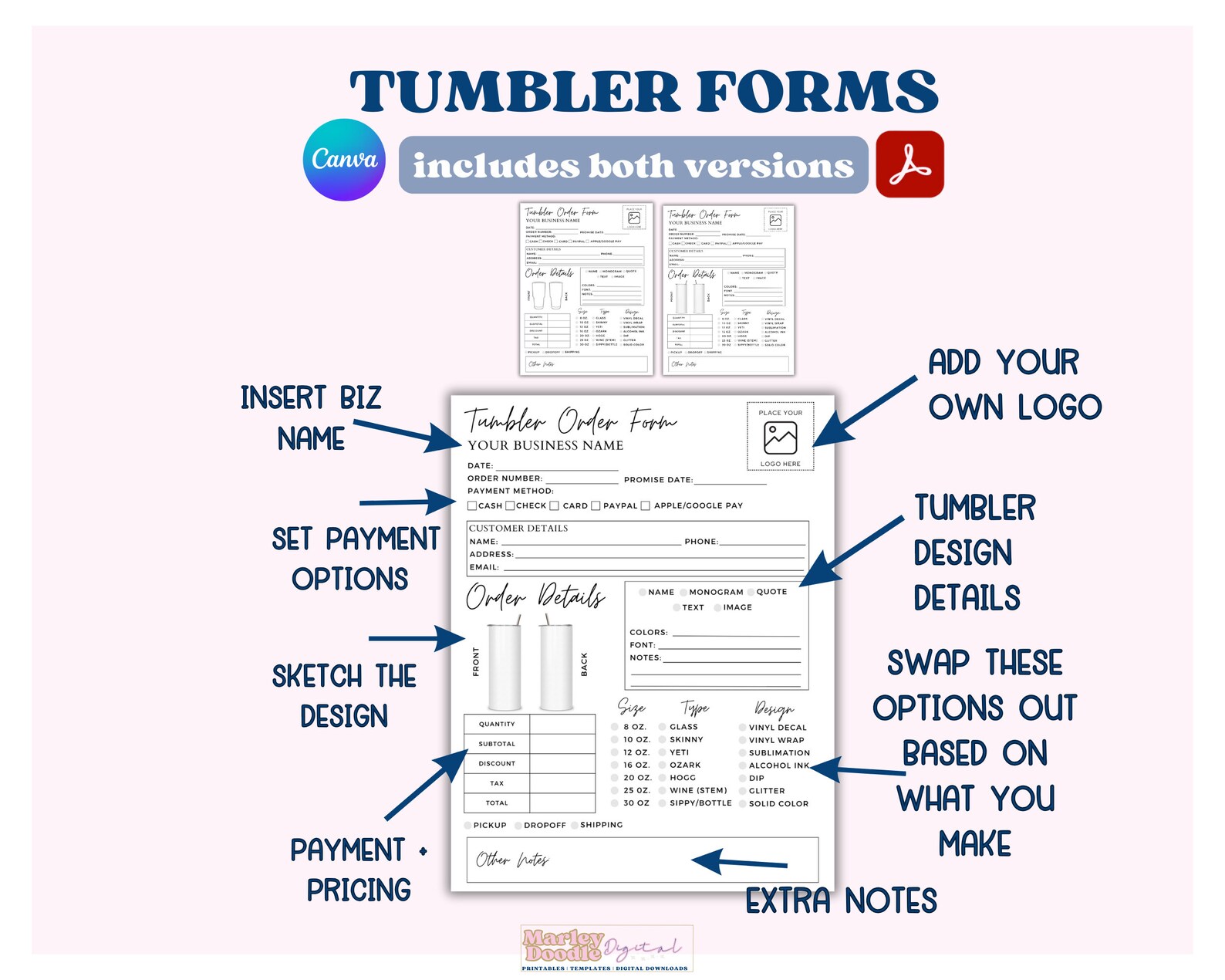 Editable Tumbler Order Form Template: Canva Craft Form (digital ...