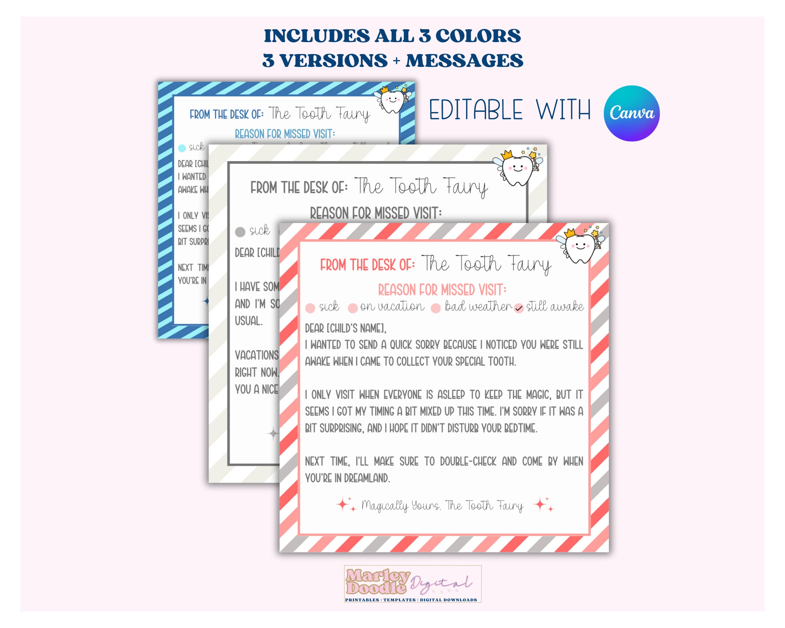 Editable Tooth Fairy Apology Letter for Girls and Boys, Tooth Fairy No ...