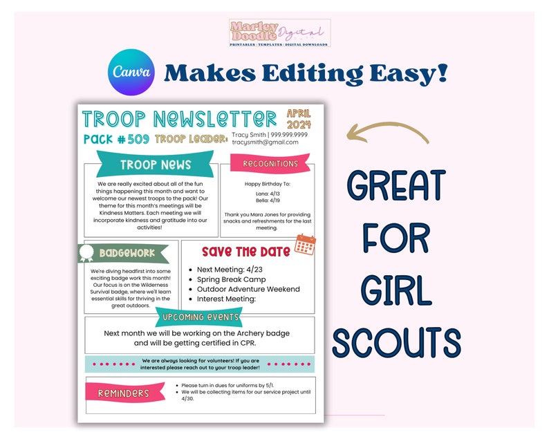 Editable Cub Scout Newsletter Template: Pack & Troop Leader (canva) - Etsy