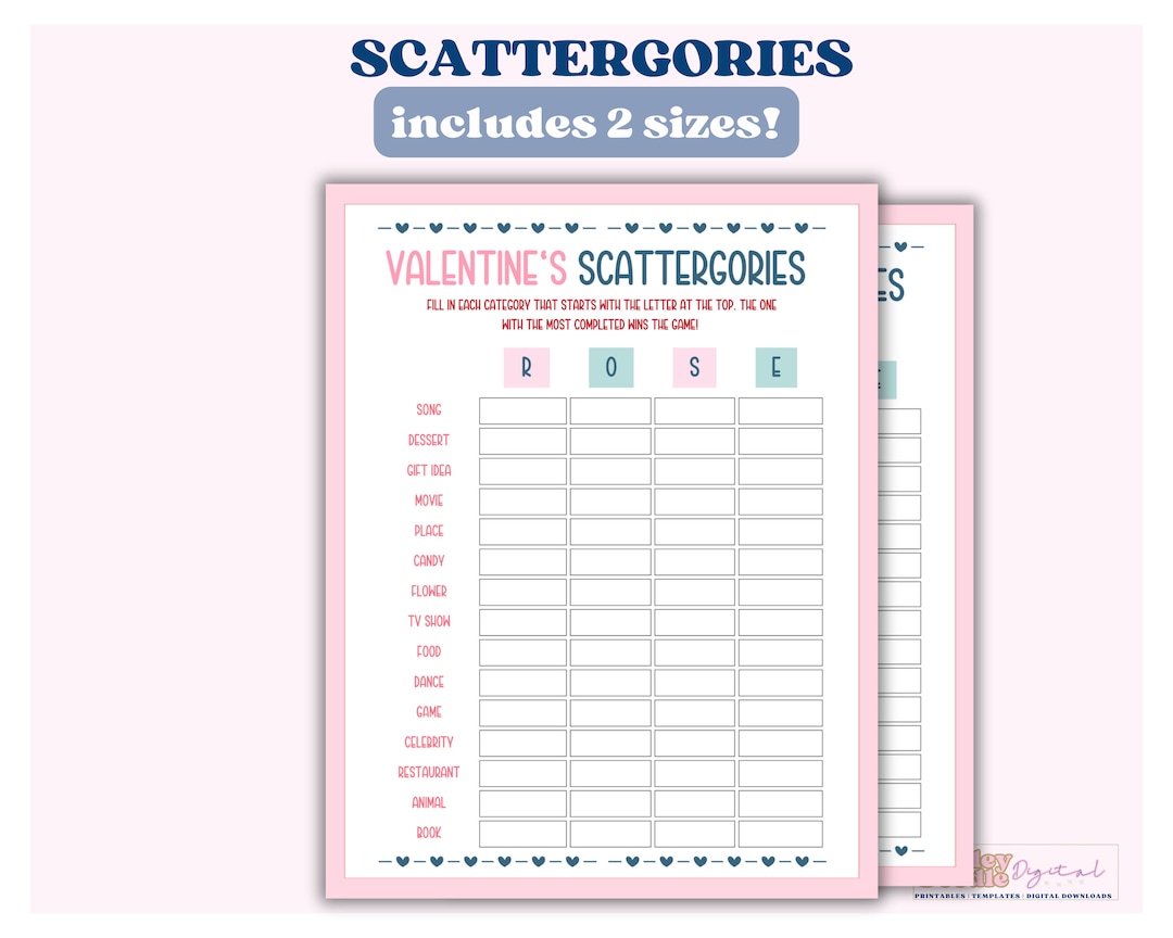 Valentine Scattergories Game, Printable Valentine Game, Classroom Game ...