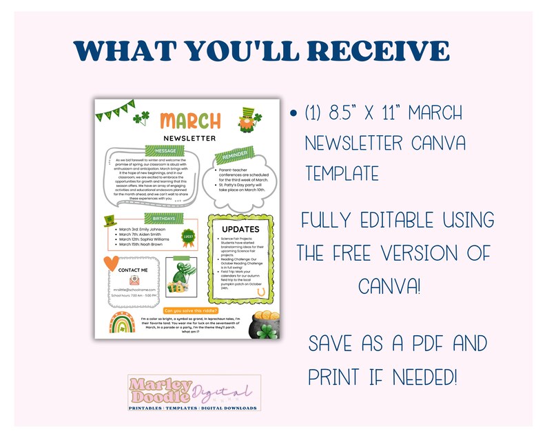 March St. Patrick's Day Newsletter Template: Editable Canva Design for ...