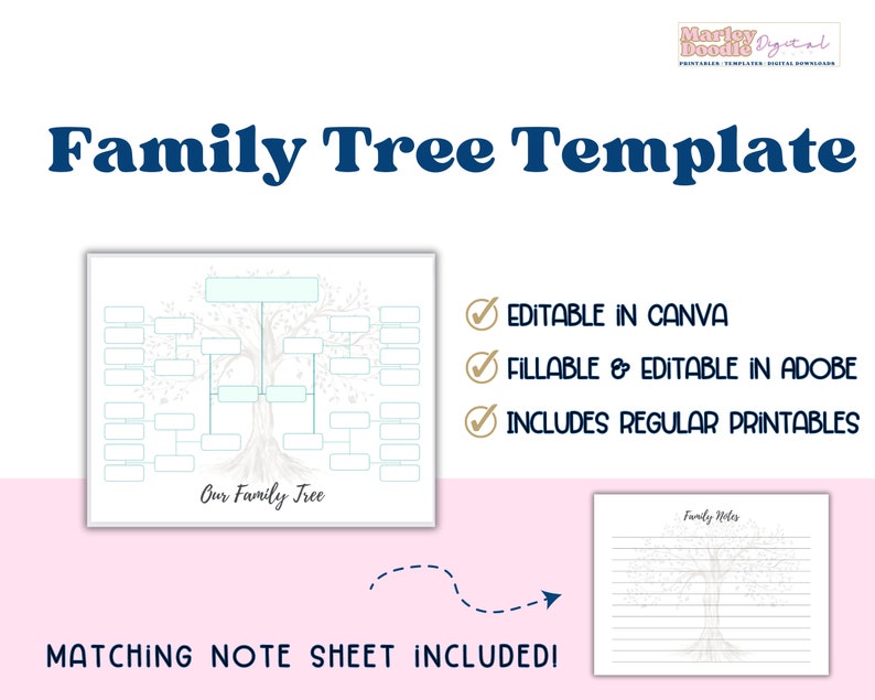 Family Tree Template Download, Editable With Canva, Includes Fillable ...