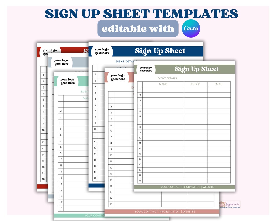 Editable Sign up Sheet Template, Sign up Sheet Printable, Small ...
