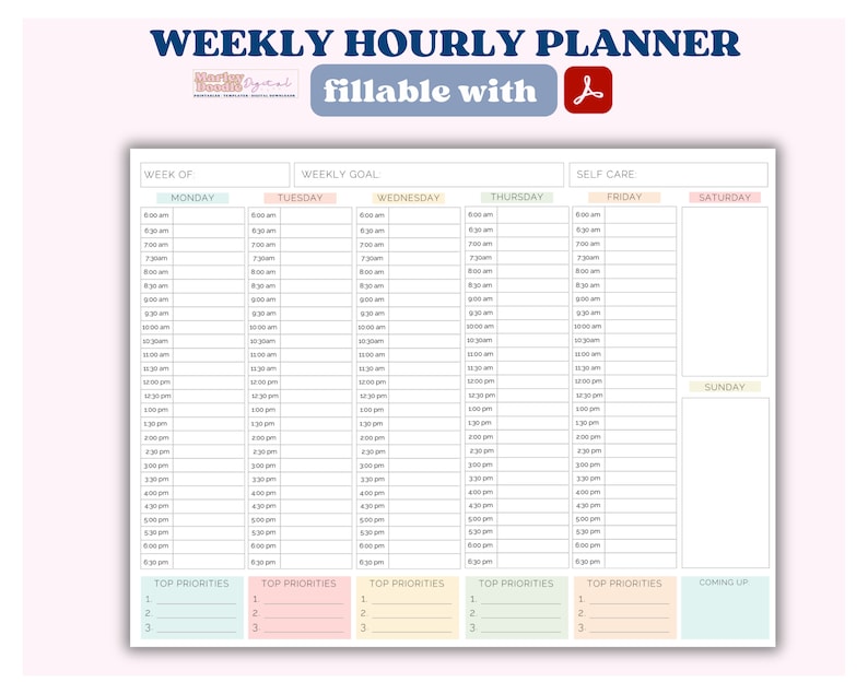 Weekly Hourly Planner Printable, Editable Weekly Schedule, Weekly ...