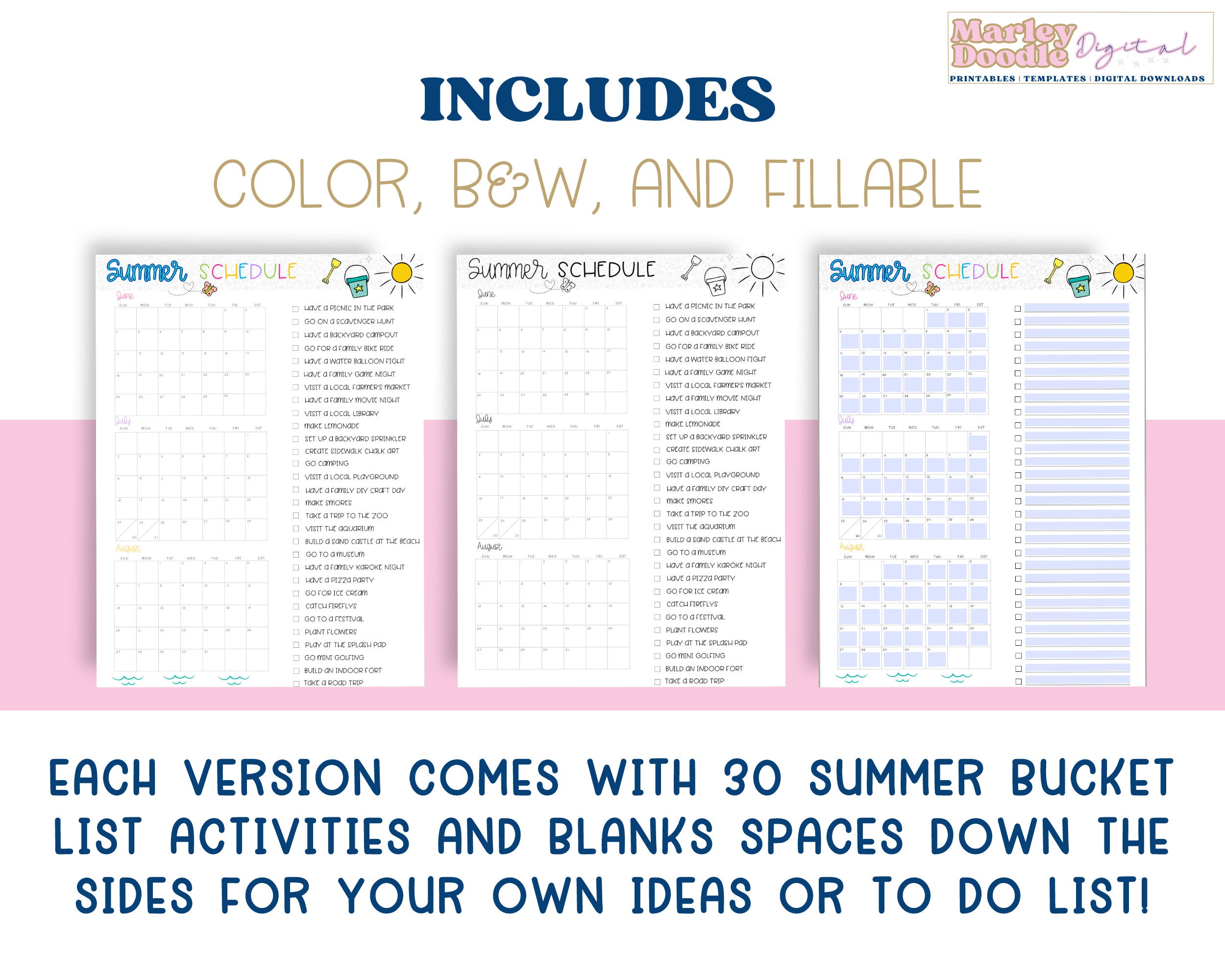 Editable Summer Schedule Calendar for Kids With Summer Activities - Etsy