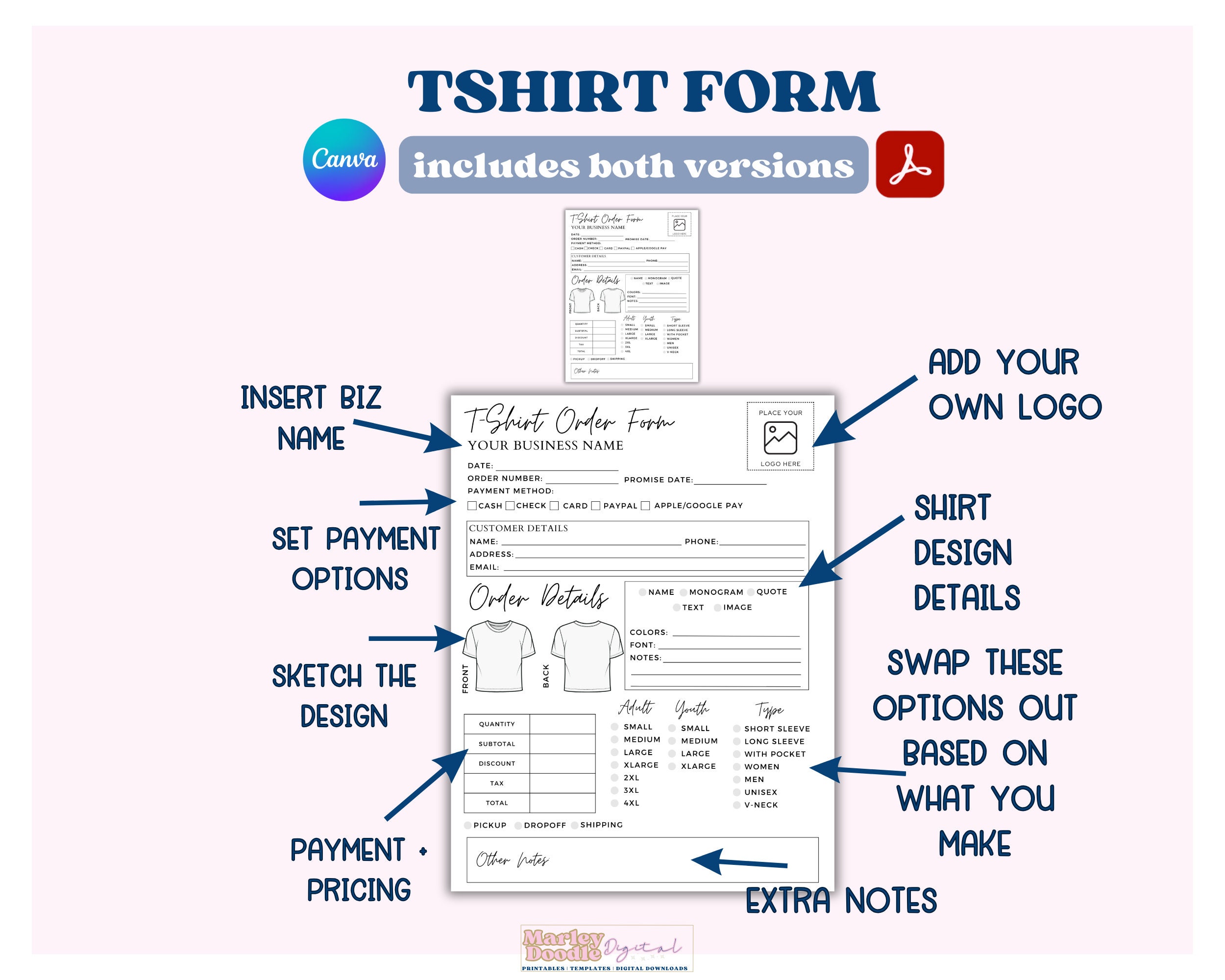 Editable T-shirt Order Form Template: Printable Fillable Design (canva ...