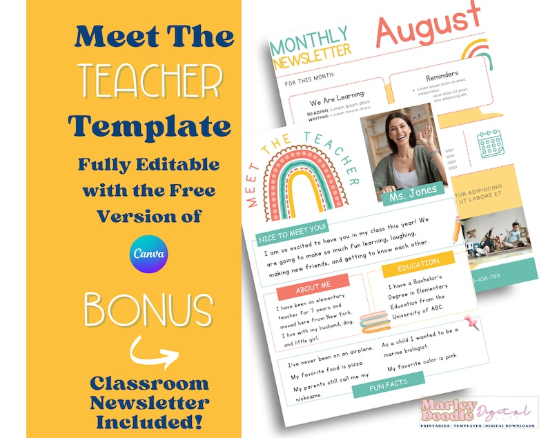 Rainbow Meet the Teacher Template: Back to School Newsletter (canva) - Etsy