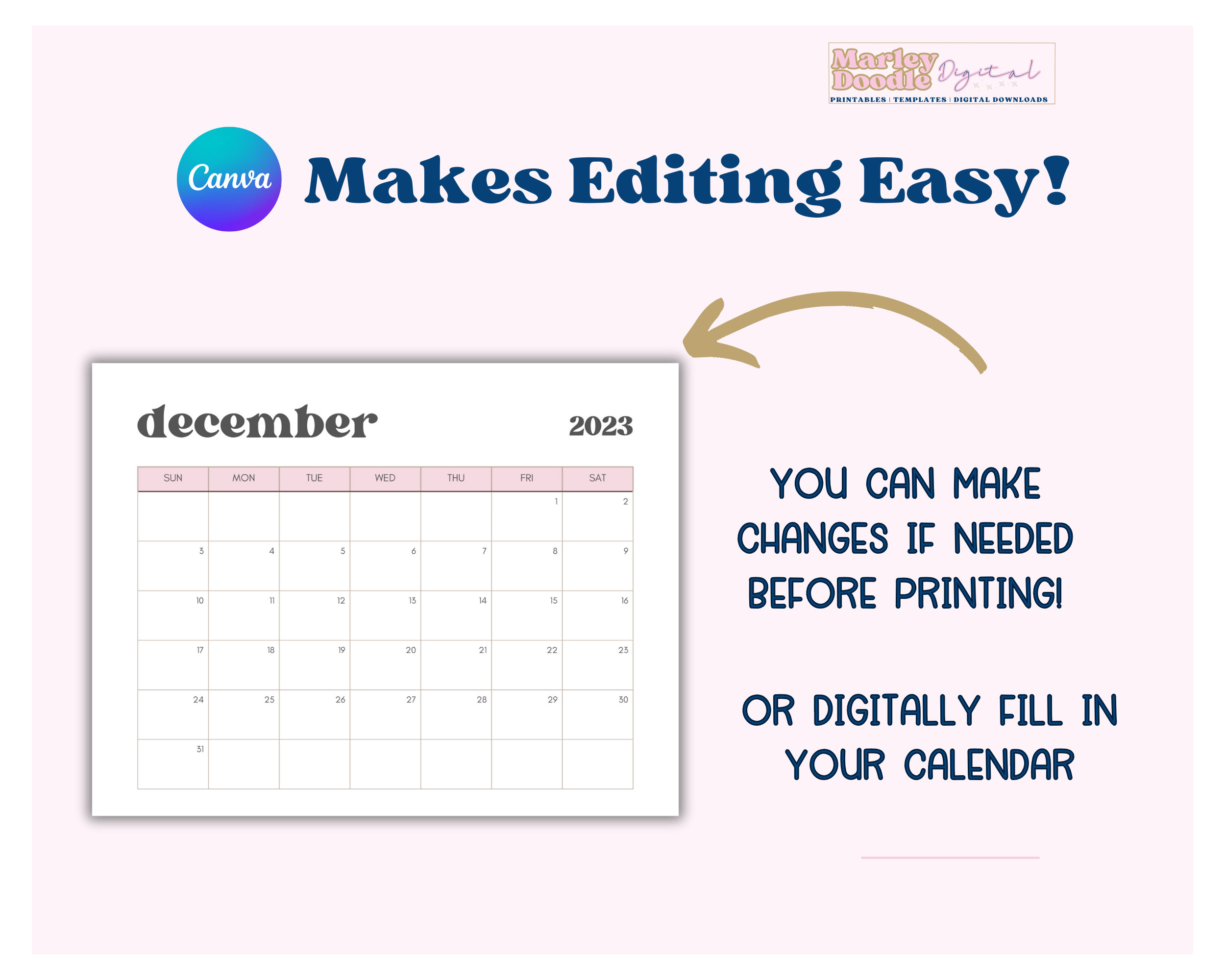 Editable December 2023 Calendar Template, Canva Calendar Template ...
