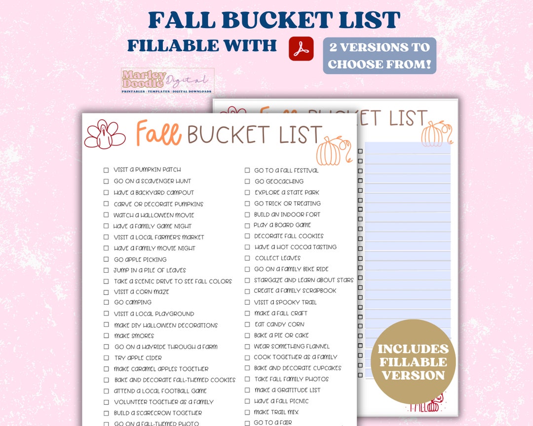 Fall Bucket List for Kids: Autumn Activities Checklist (fillable PDF ...