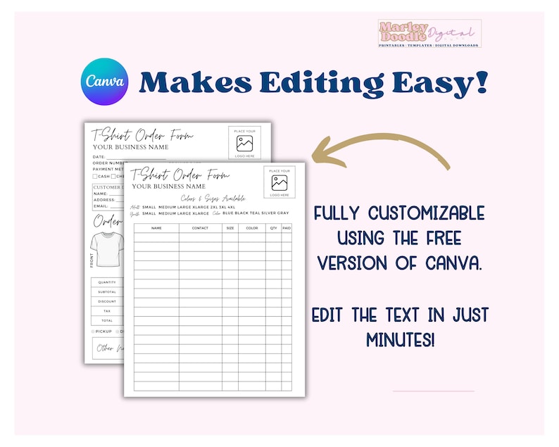 Editable T-shirt Order Form Template: Printable Fillable Design (canva ...