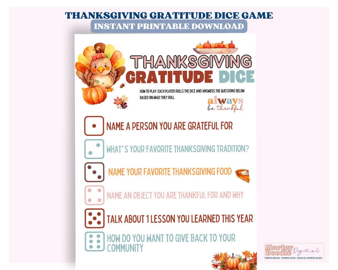 Thanksgiving Gratitude Dice Game Printable - Etsy