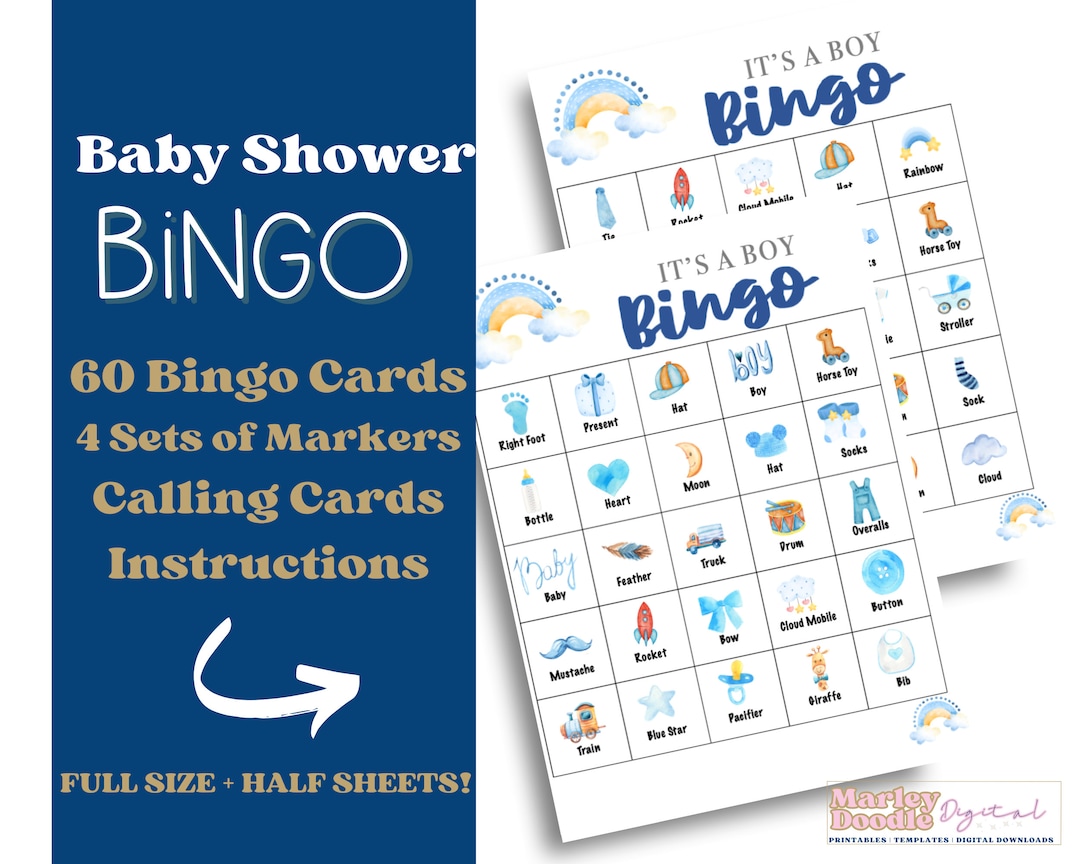 Baby Shower Bingo Game: It's a Boy, 60 Unique Cards (printable Download ...