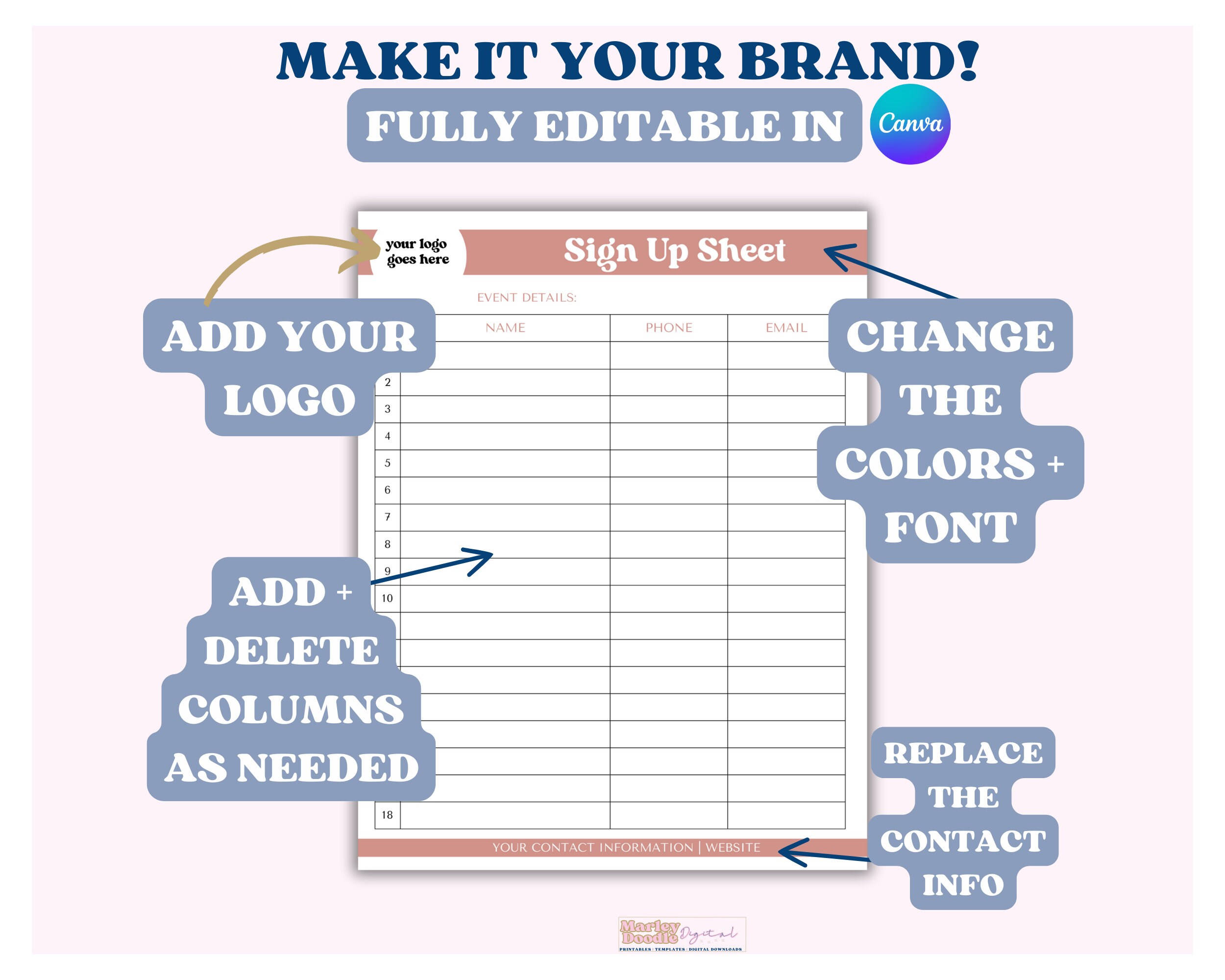 Editable Sign up Sheet Template, Sign up Sheet Printable, Small ...