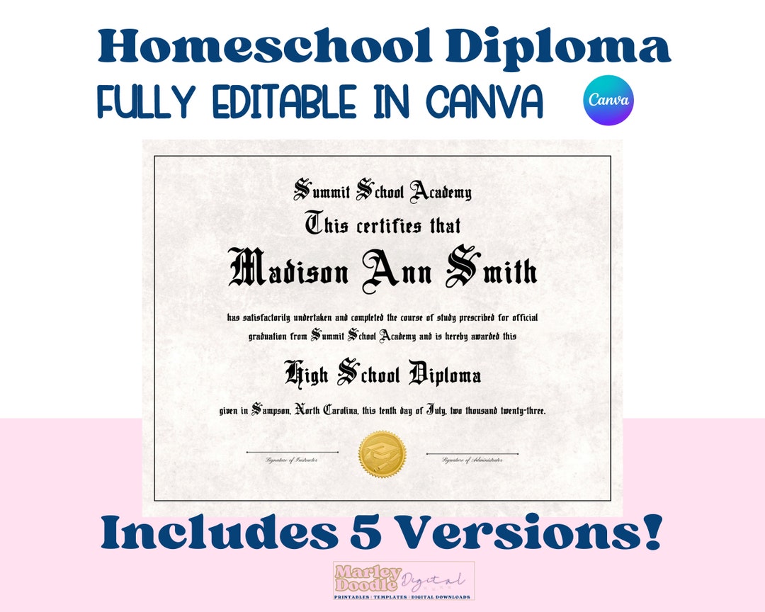Homeschool Diploma With Seal, Diploma Template, Editable - Etsy