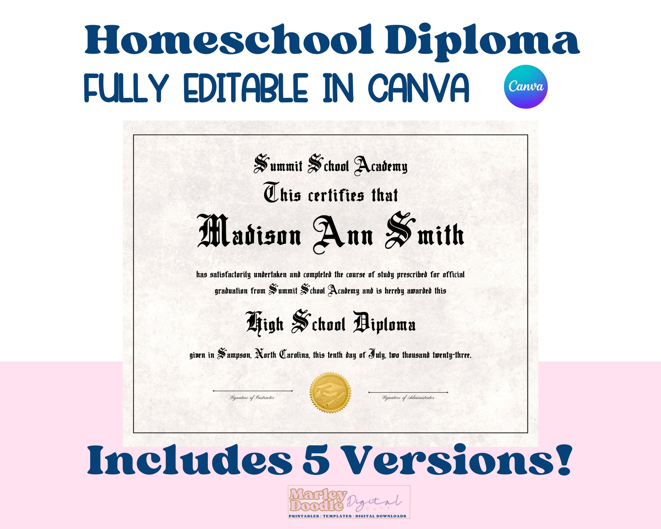 Homeschool Diploma With Seal, Diploma Template, Editable - Etsy
