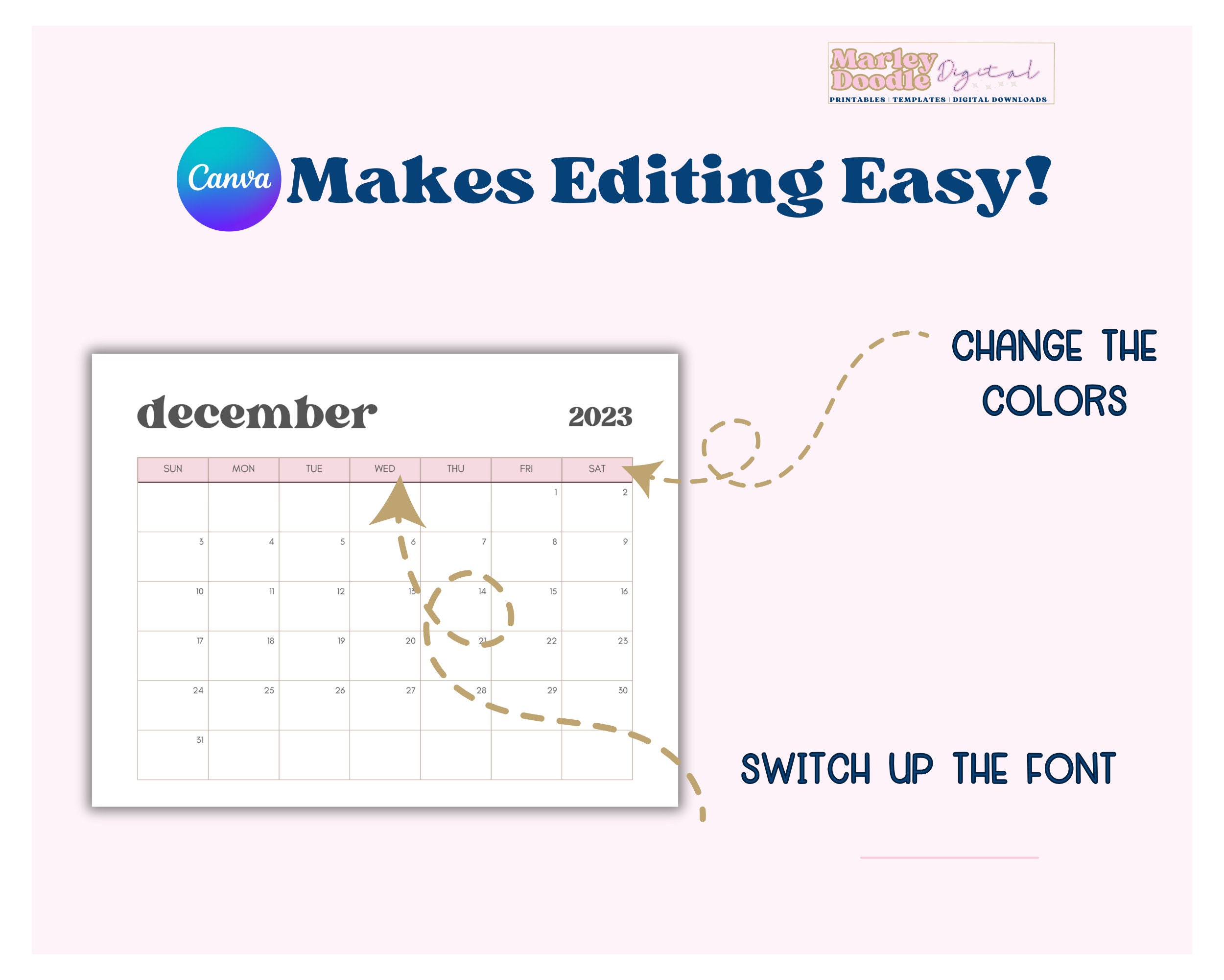 Editable December 2023 Calendar Template, Canva Calendar Template ...