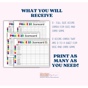 Printable Phase 10 Score Sheets: Card & Dice Game (PDF) - Etsy