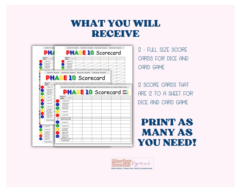 Printable Phase 10 Score Sheets: Card & Dice Game (PDF) - Etsy
