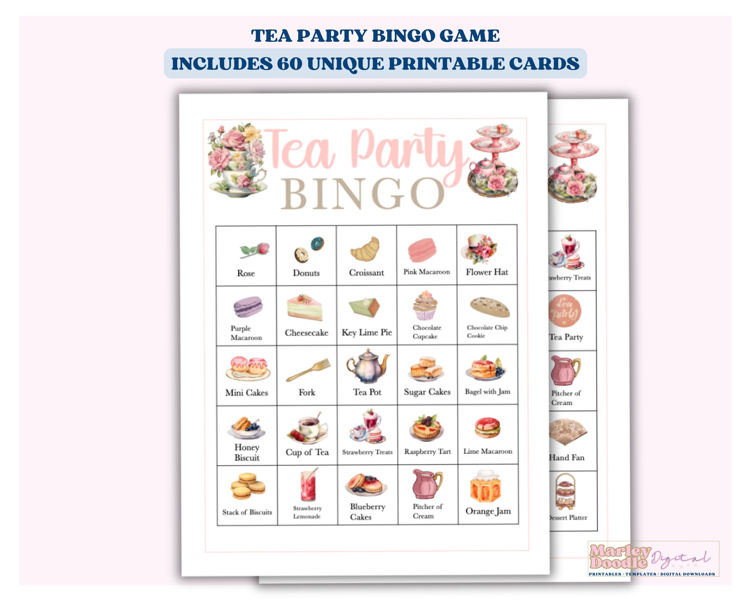 Tea Party Bingo With 60 Unique Printable Bingo Cards, Tea Party ...