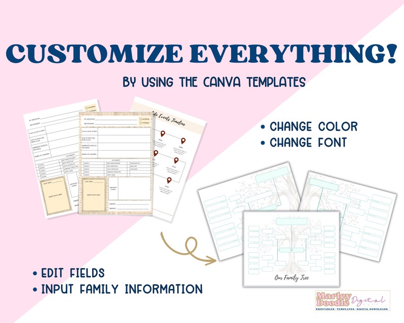 Family Tree Template Download, Editable With Canva, Includes Fillable ...