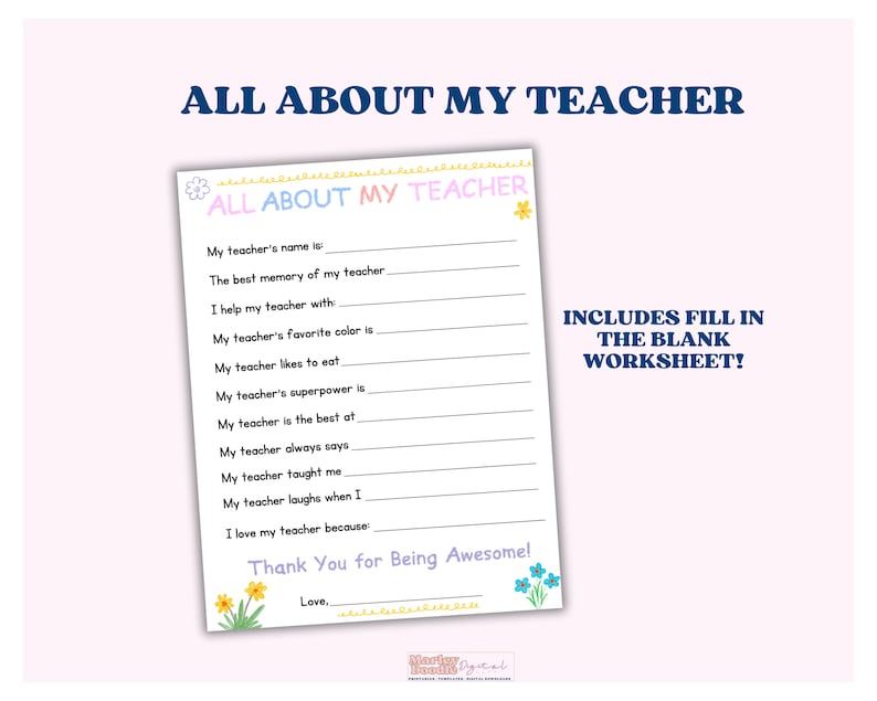 Teacher Appreciation Printable: All About My Teacher Questionnaire ...