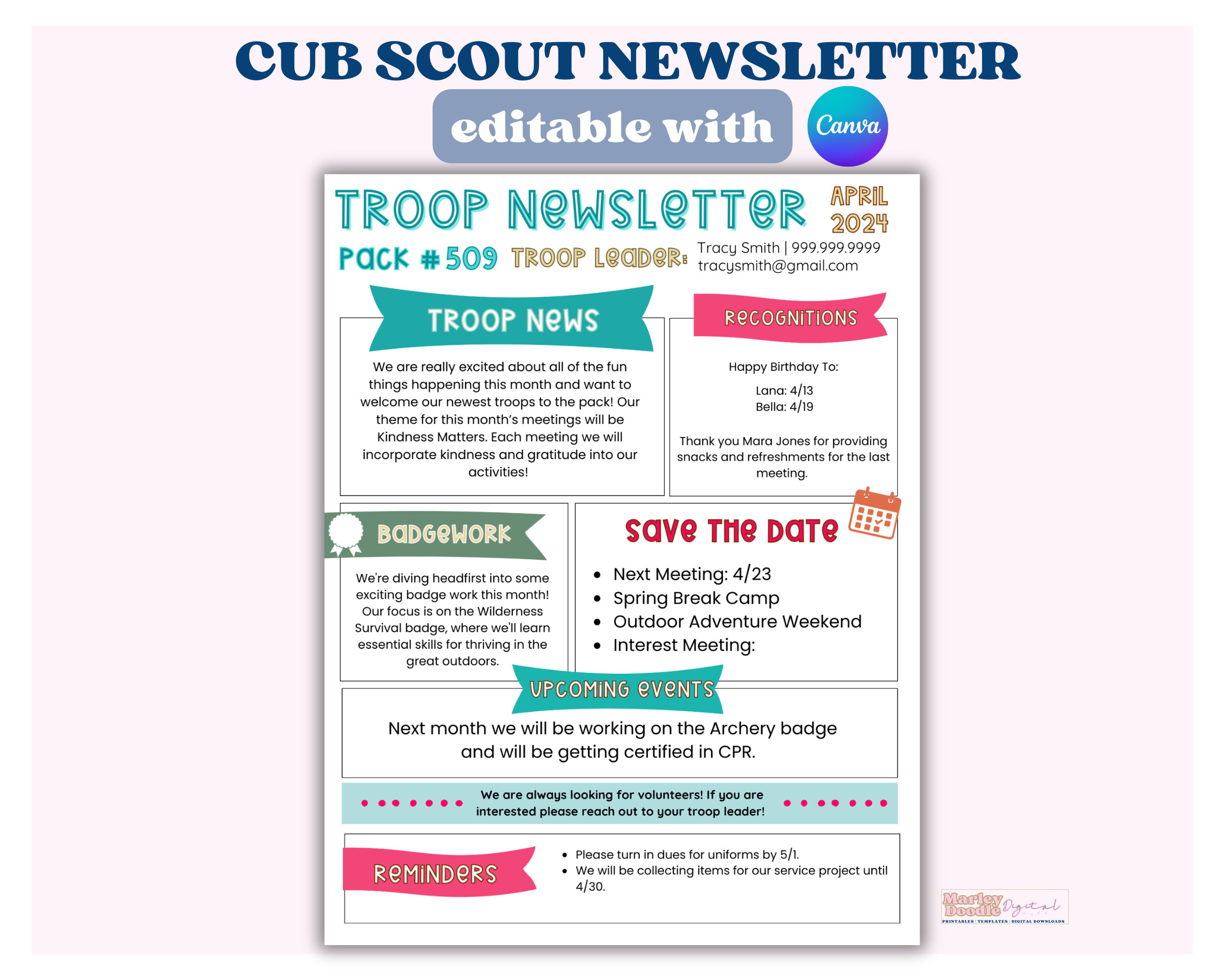 Editable Cub Scout Newsletter Template: Pack & Troop Leader (canva) - Etsy