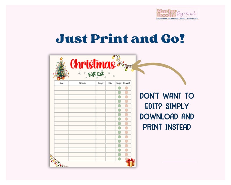 Editable and Fillable Christmas Gift List Tracker, Christmas Budget ...