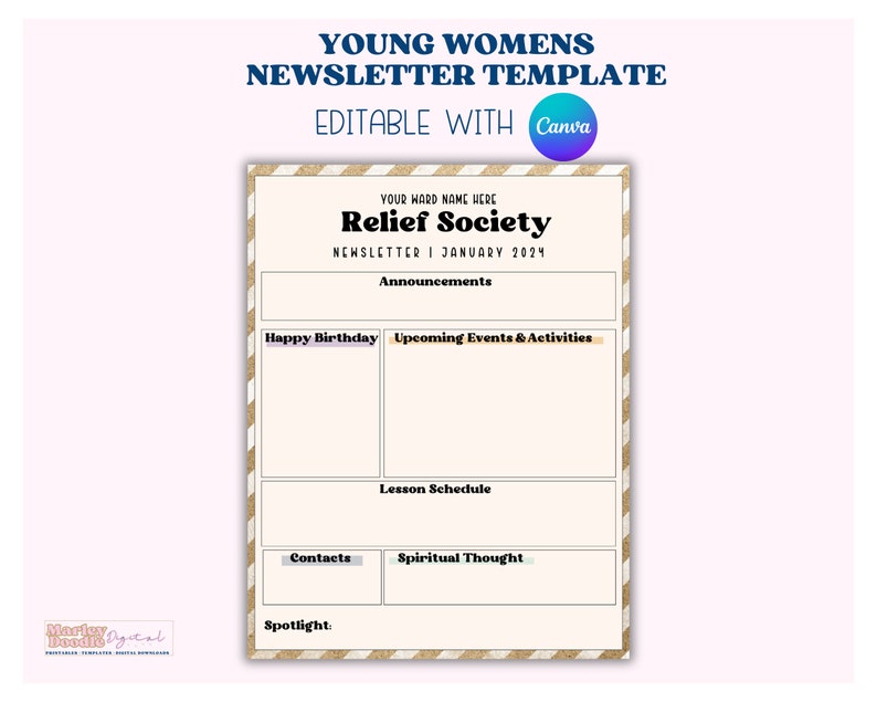Relief Society Newsletter Template: LDS Editable Canva Design (digital ...
