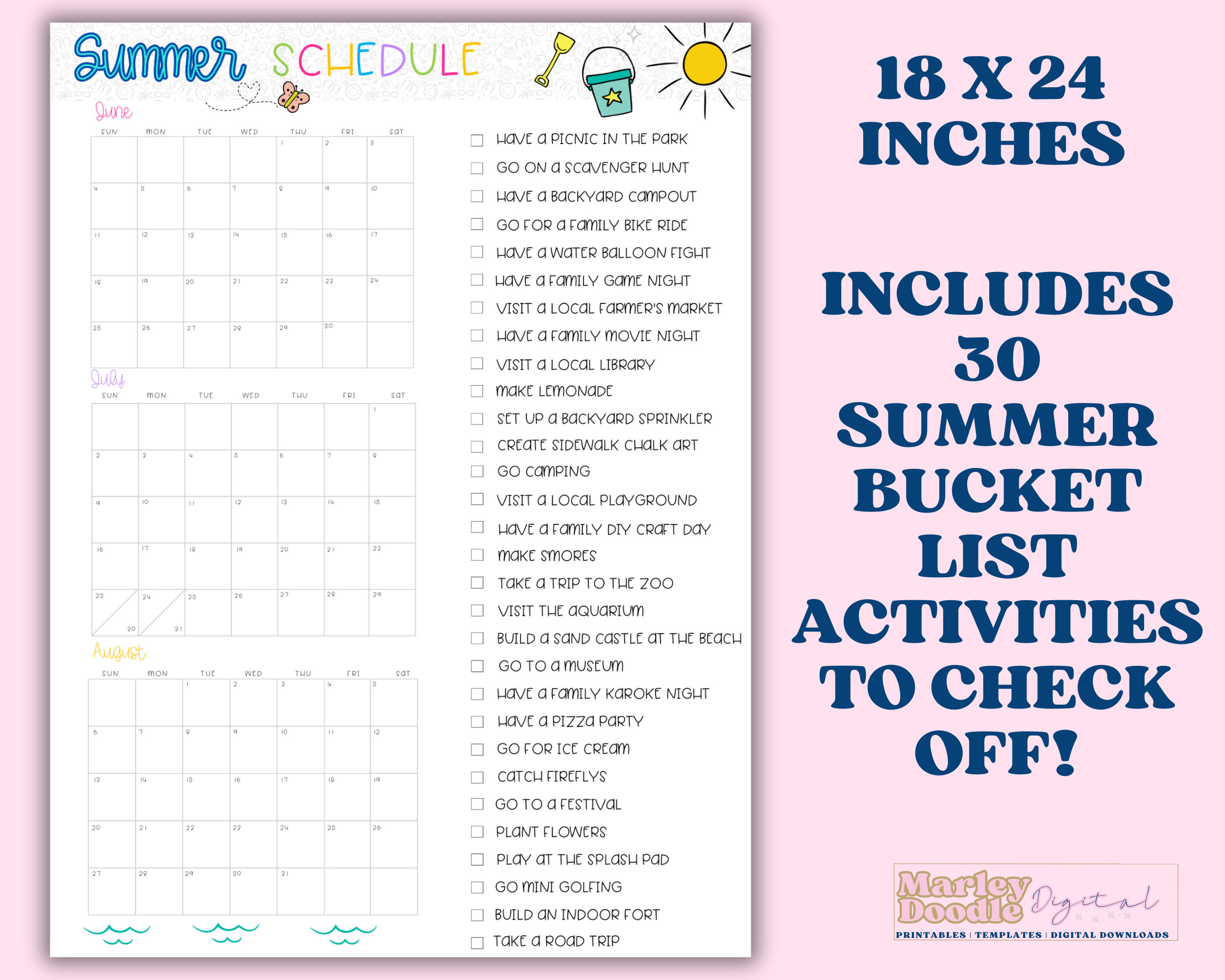 Editable Summer Schedule Calendar for Kids With Summer Activities - Etsy