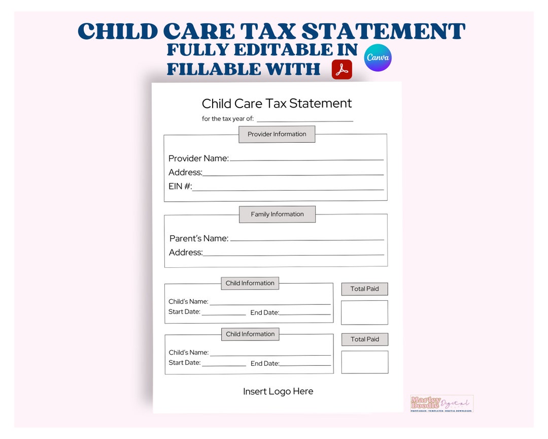 Editable Daycare Tax Statement: Fillable Child Care Receipt (PDF ...