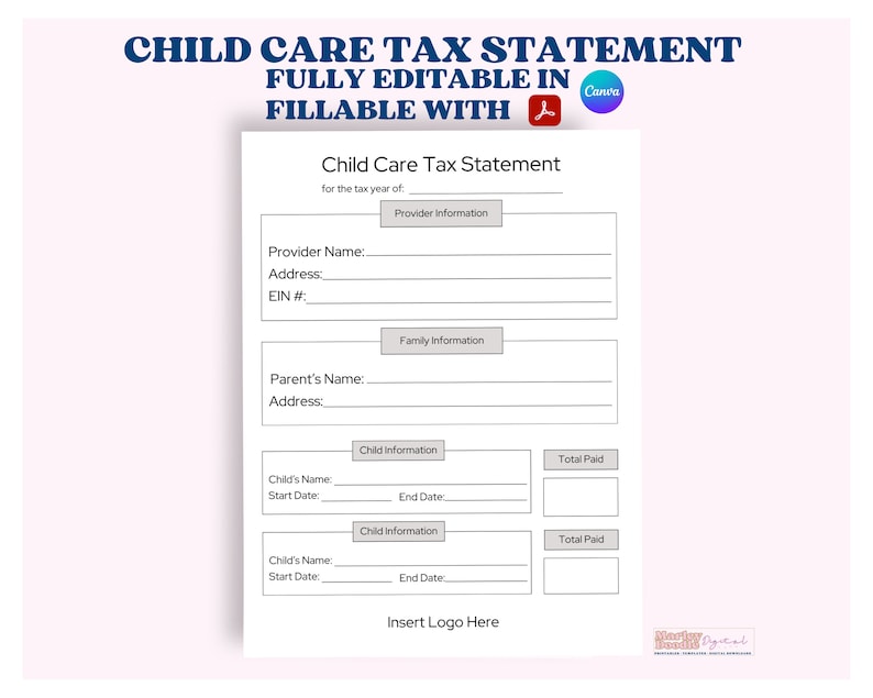 Editable Daycare Tax Statement: Fillable Child Care Receipt (PDF ...