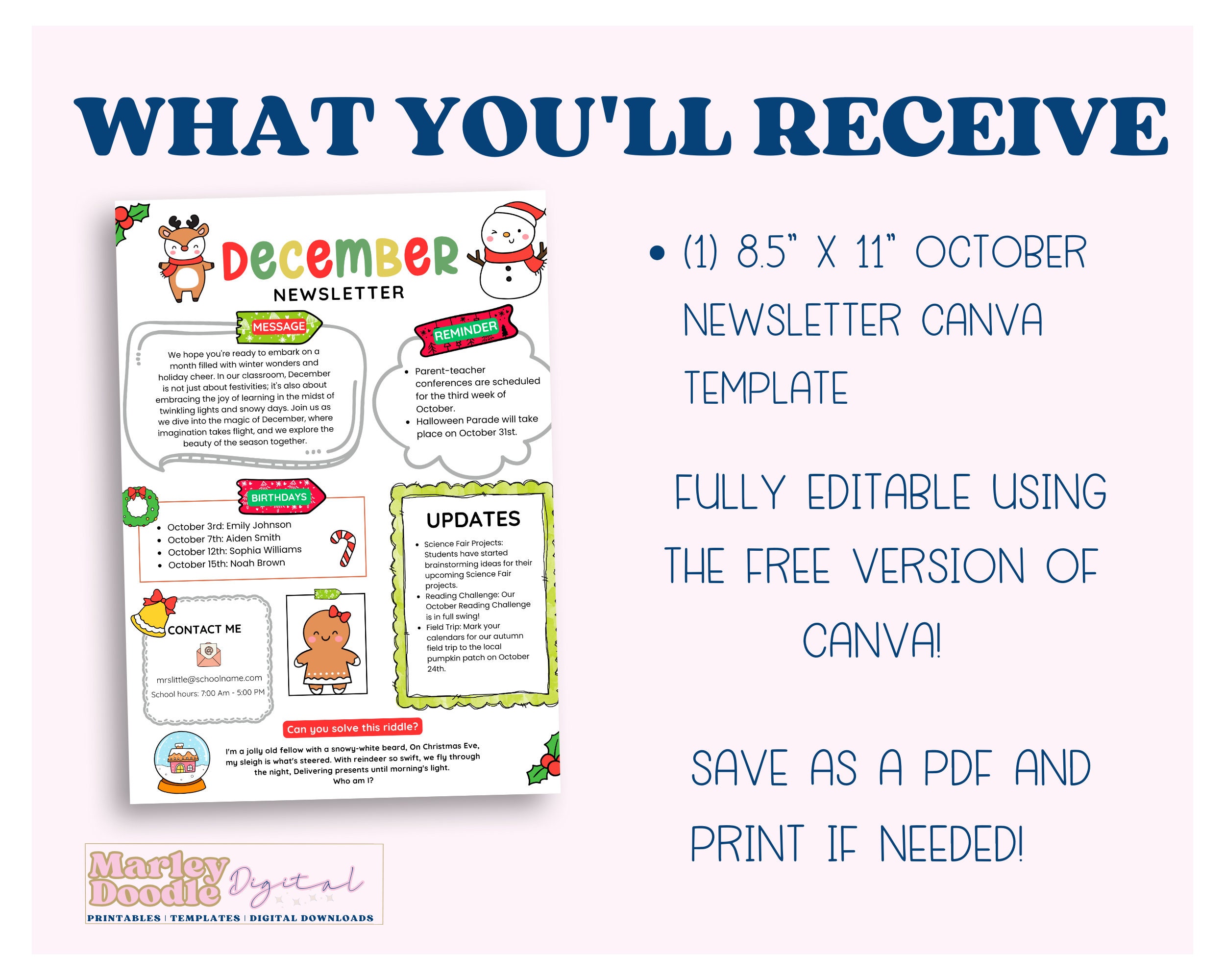 December Newsletter Template: Holiday Classroom PTO (canva Editable ...