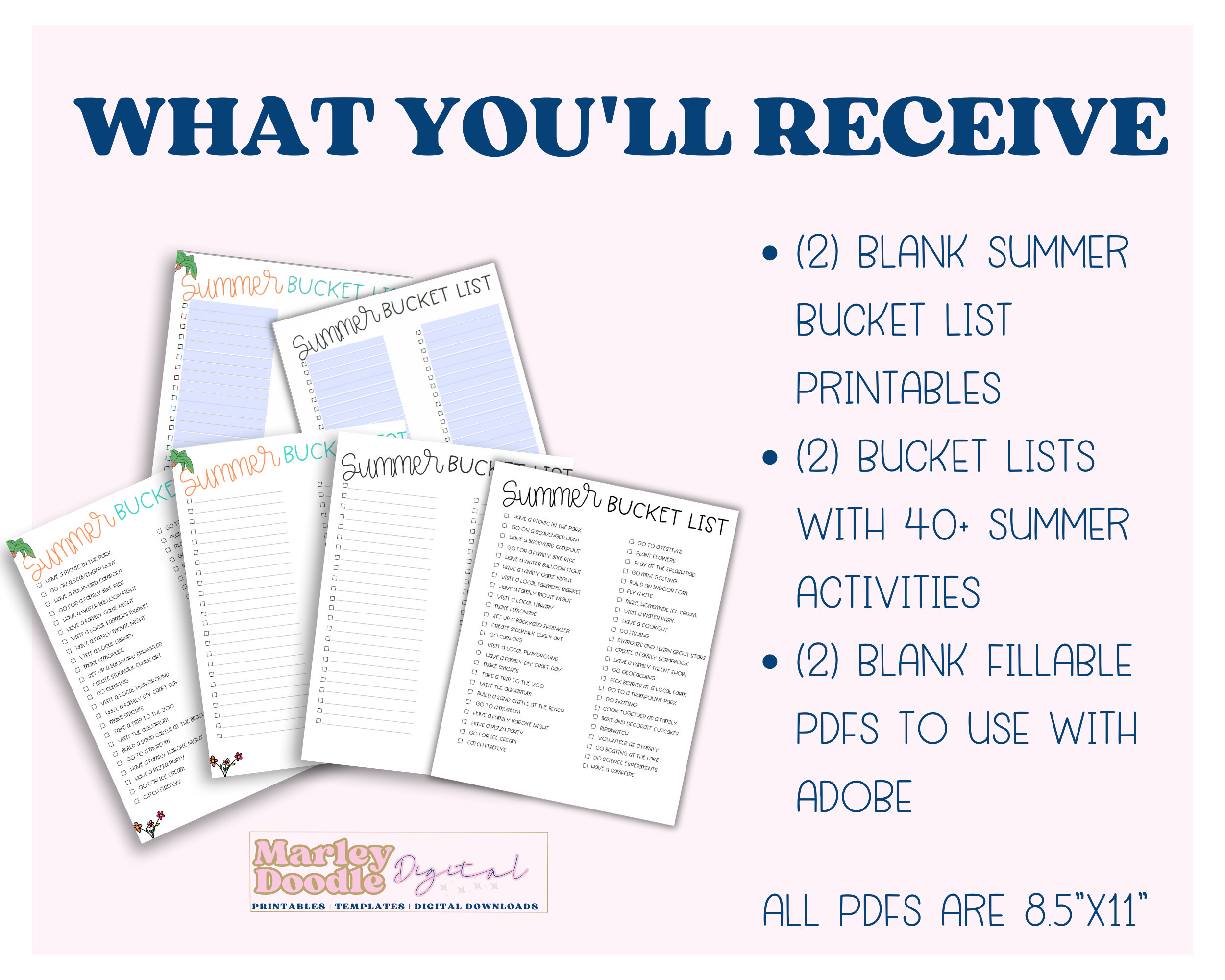 Summer Bucket List Printable and Fillable PDF, Includes 40 Summer ...