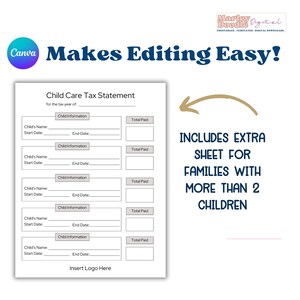 Editable Daycare Tax Statement: Fillable Child Care Receipt (PDF ...