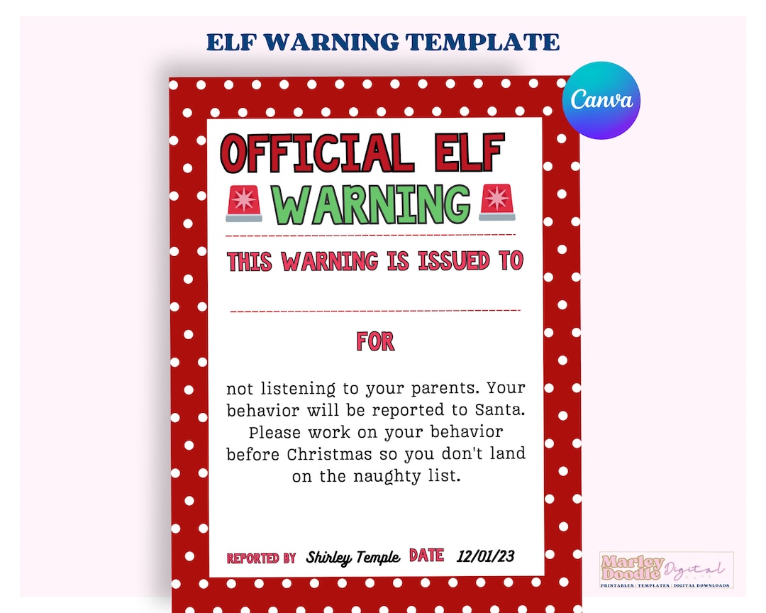Editable Elf Warning Letter, Naughty List Letter, Elf Report Card - Etsy