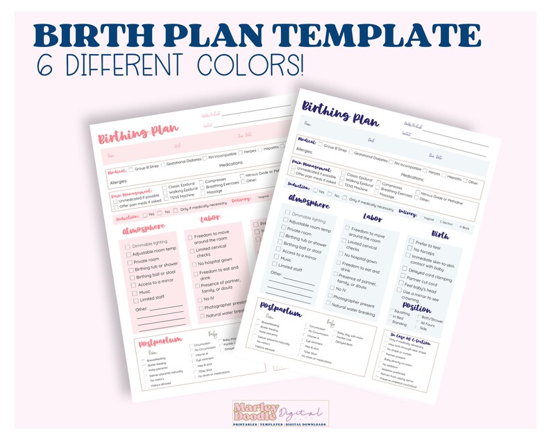 Editable Birth Plan Template, Fillable Birth Plan Bundle - Etsy
