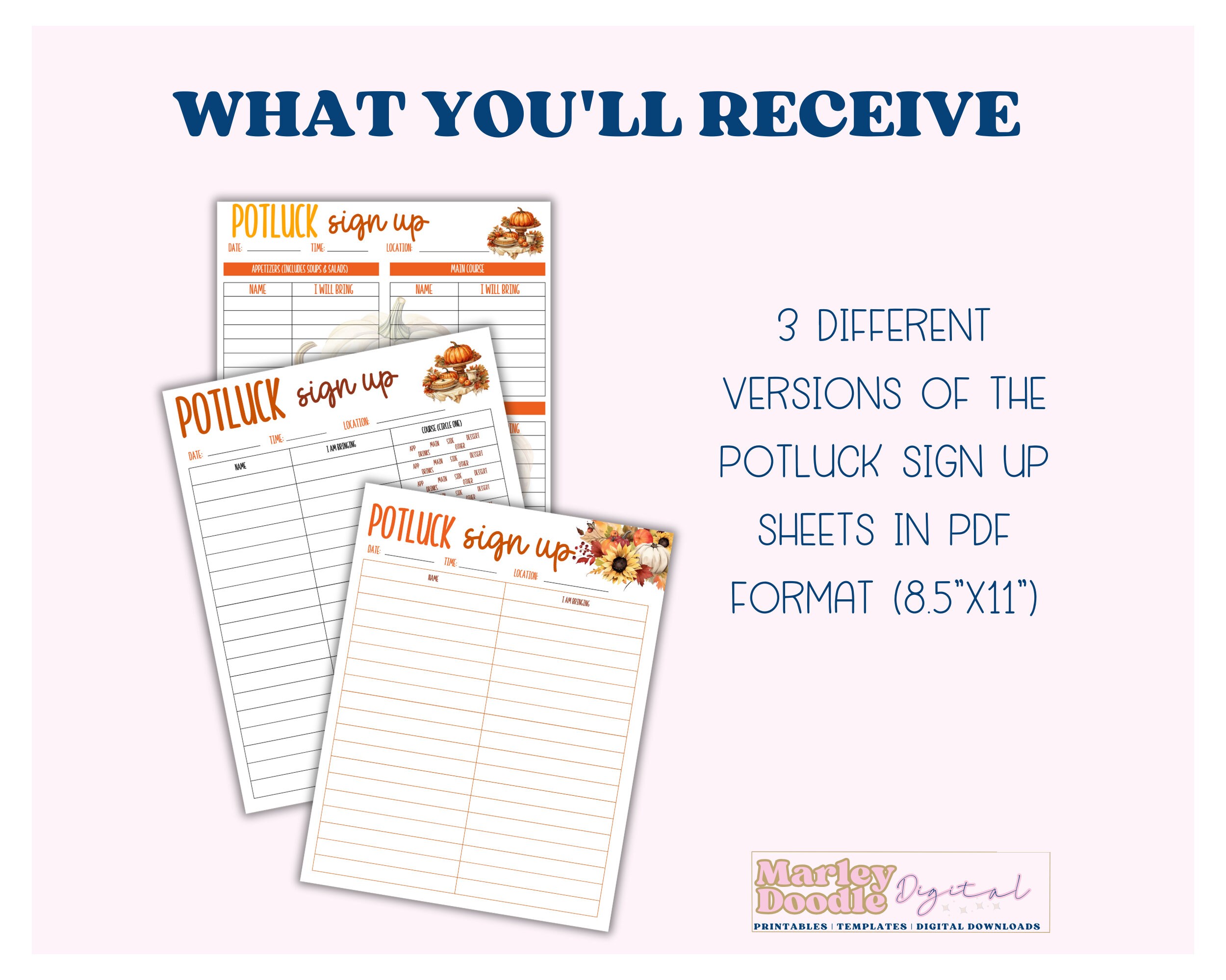 Thanksgiving Potluck Sign up Sheet Fall Potluck Printable - Etsy