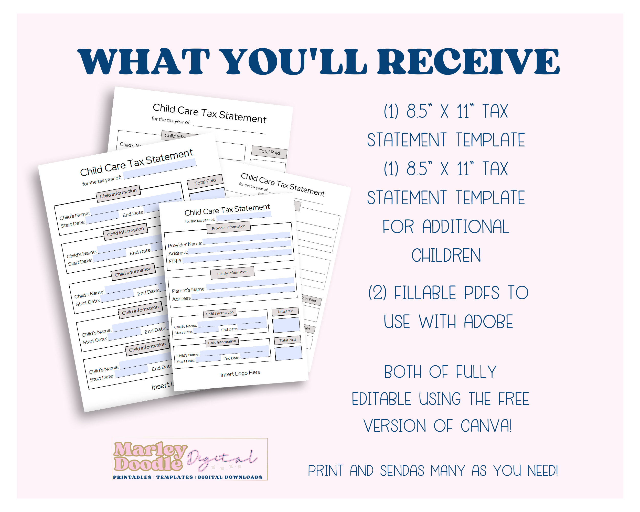 Editable Daycare Tax Statement: Fillable Child Care Receipt (PDF ...