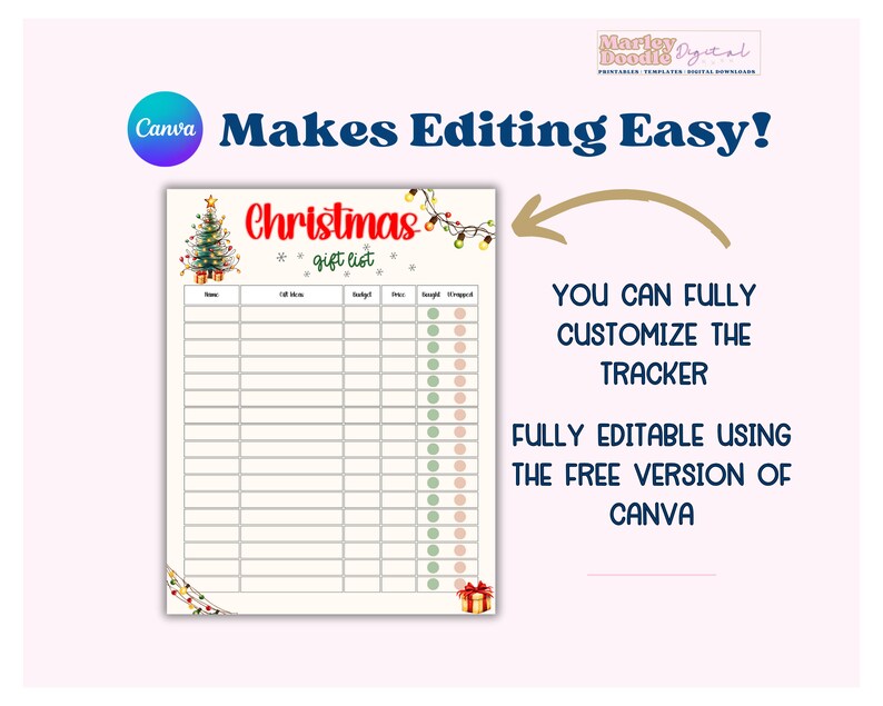 Editable and Fillable Christmas Gift List Tracker, Christmas Budget ...